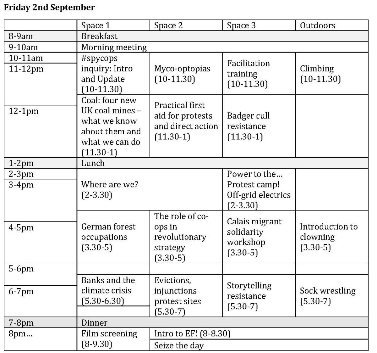 The 2022 workshop programme – Earth First!